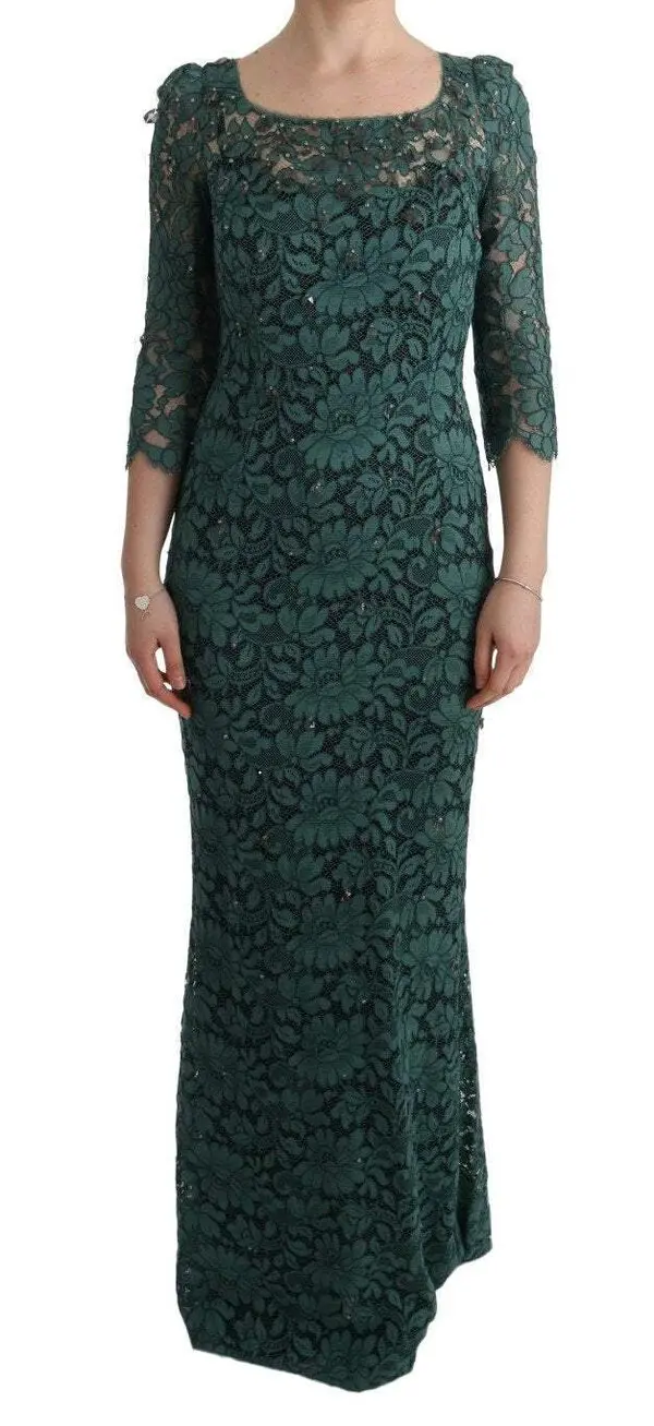 Dolce & Gabbana Floral Crystal Ricamo Sheath Dress - Green