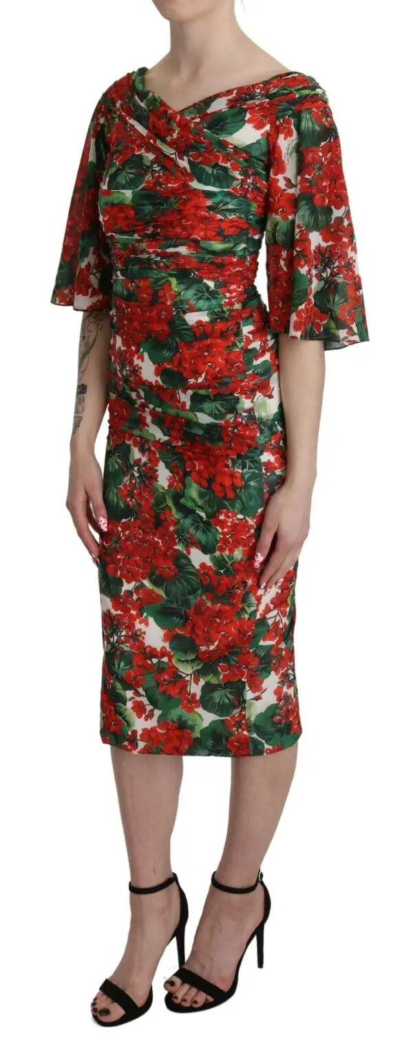 Dolce & Gabbana Floral Print Stretch Silk Sheath Midi Dress