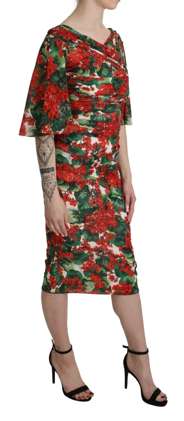Dolce & Gabbana Floral Print Stretch Silk Sheath Midi Dress