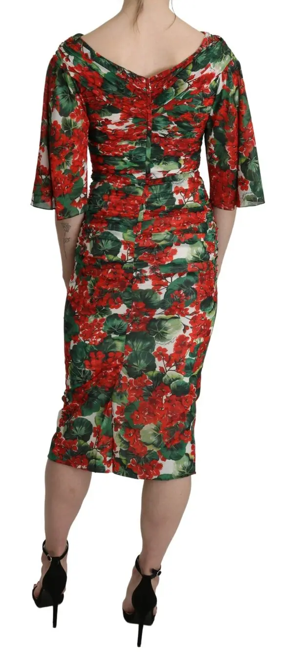 Dolce & Gabbana Floral Print Stretch Silk Sheath Midi Dress