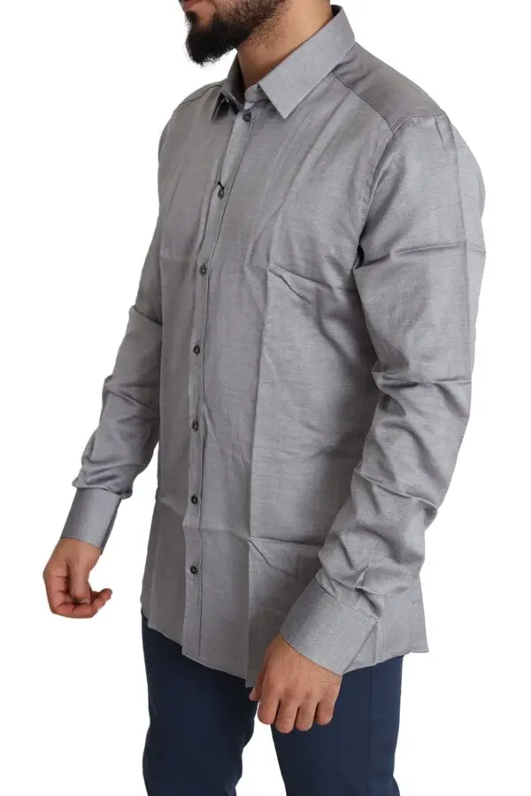 Dolce & Gabbana Cotton Formal Gold Dress Shirt - Gray