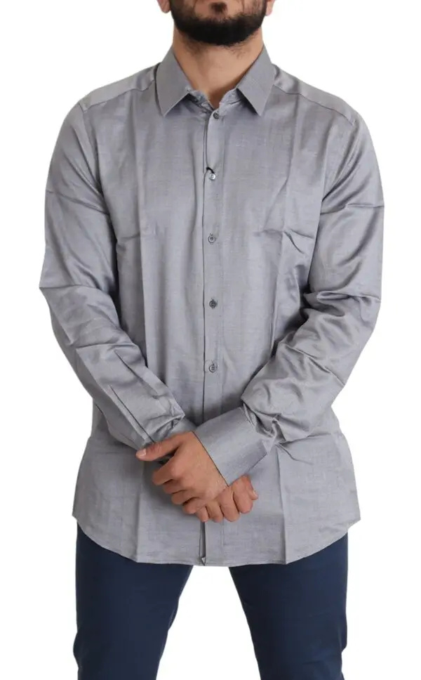 Dolce & Gabbana Cotton Formal Gold Dress Shirt - Gray