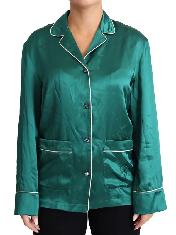 Dolce & Gabbana Pyjama Blouse Silk Lounge Sleepwear Top - Green