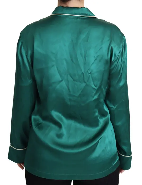Dolce & Gabbana Pyjama Blouse Silk Lounge Sleepwear Top - Green