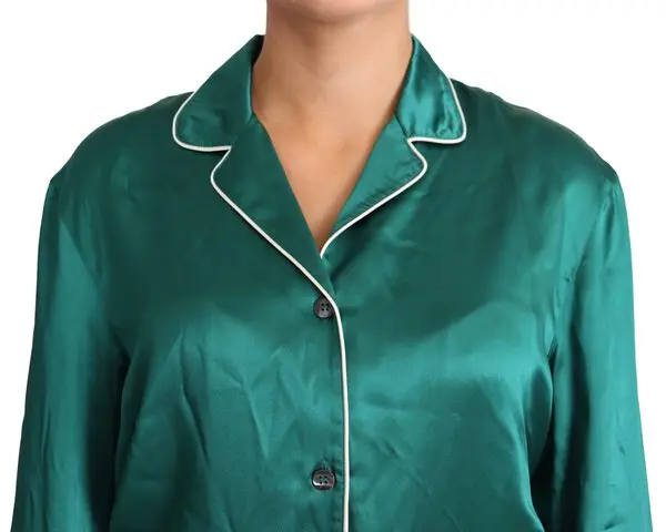 Dolce & Gabbana Pyjama Blouse Silk Lounge Sleepwear Top - Green