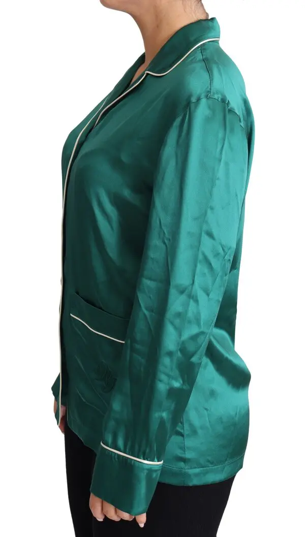 Dolce & Gabbana Pyjama Blouse Silk Lounge Sleepwear Top - Green