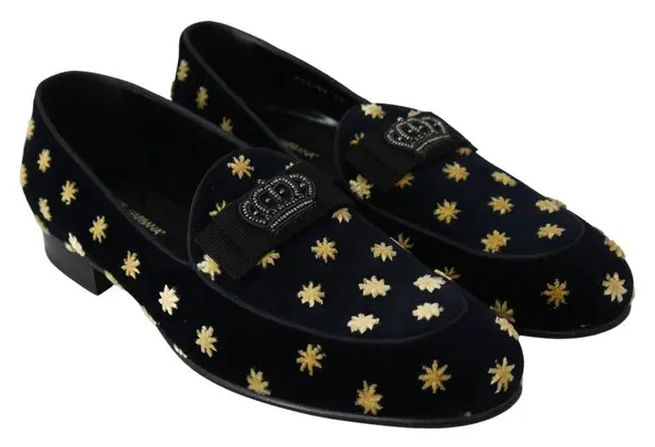 Dolce & Gabbana Velvet Crown Embellished Loafers
