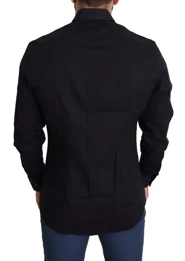 Dolce & Gabbana Cotton Stretch Formal Gold Dress Shirt - Black