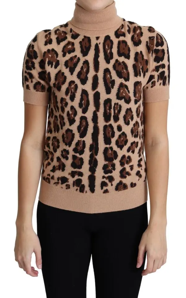 Dolce & Gabbana Leopard Print Virgin Wool Turtleneck Top