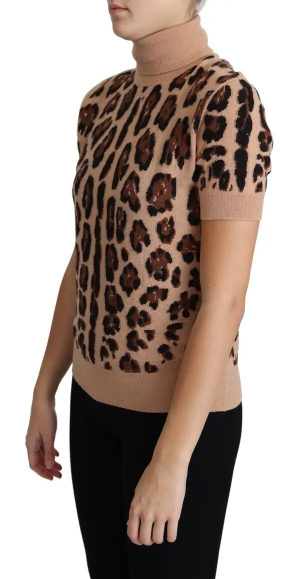 Dolce & Gabbana Leopard Print Virgin Wool Turtleneck Top