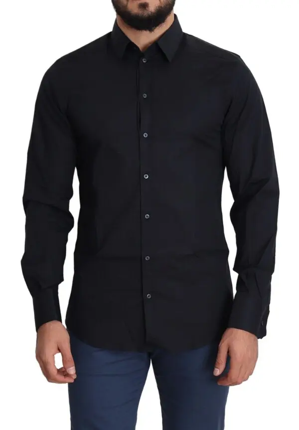 Dolce & Gabbana Blue Cotton Formal Gold Dress Shirt