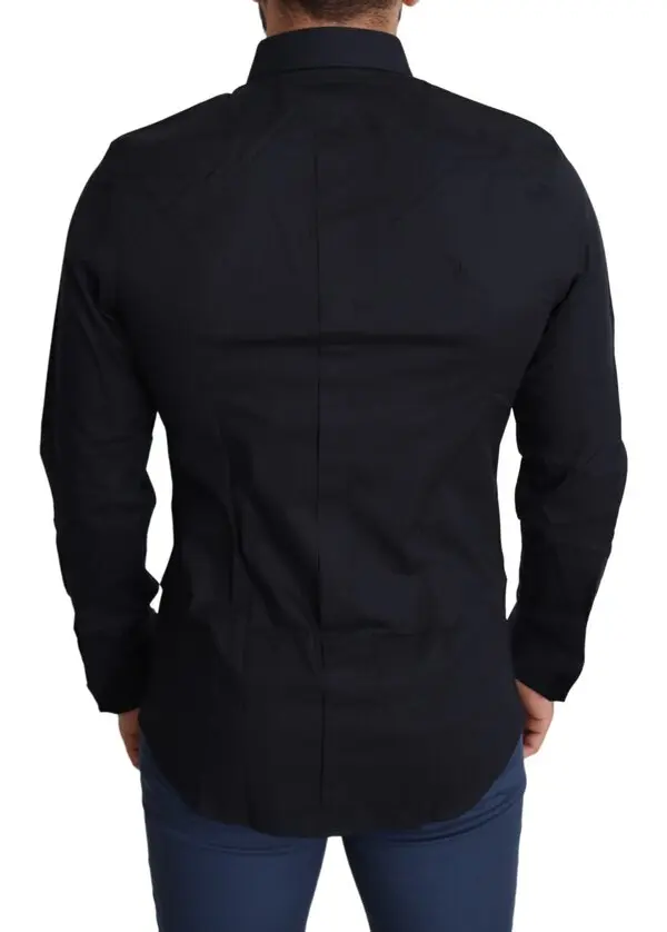 Dolce & Gabbana Blue Cotton Formal Gold Dress Shirt
