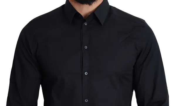 Dolce & Gabbana Blue Cotton Formal Gold Dress Shirt