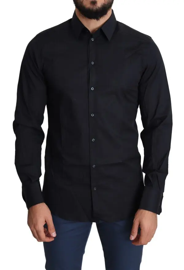 Dolce & Gabbana Blue Cotton Formal Gold Dress Shirt
