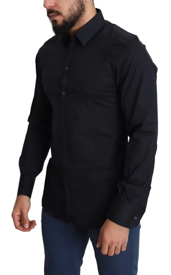 Dolce & Gabbana Blue Cotton Formal Gold Dress Shirt