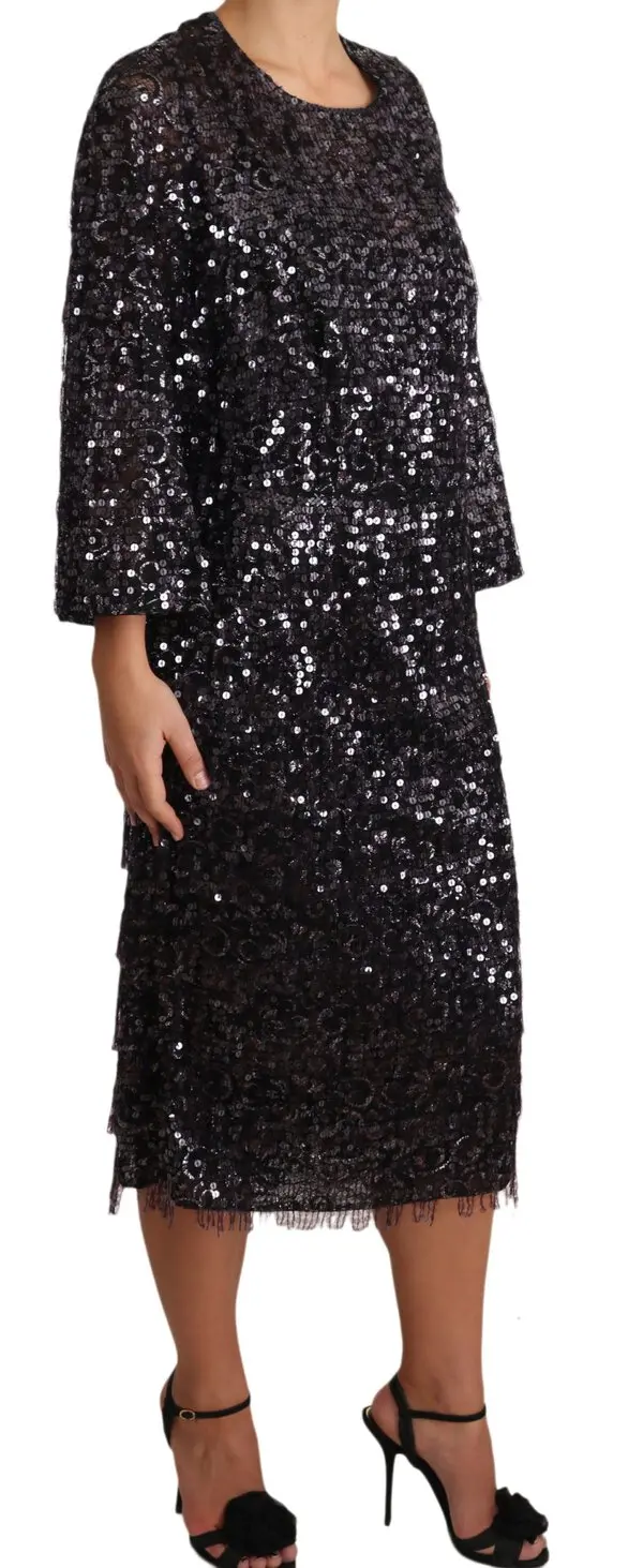 Dolce & Gabbana Sequined Long Sleeve Midi Dress