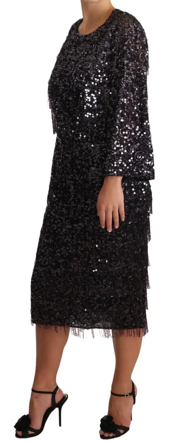 Dolce & Gabbana Sequined Long Sleeve Midi Dress