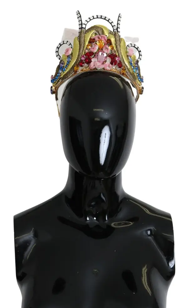 Dolce & Gabbana Brass Floral Crystals Led Lights Crown - Gold