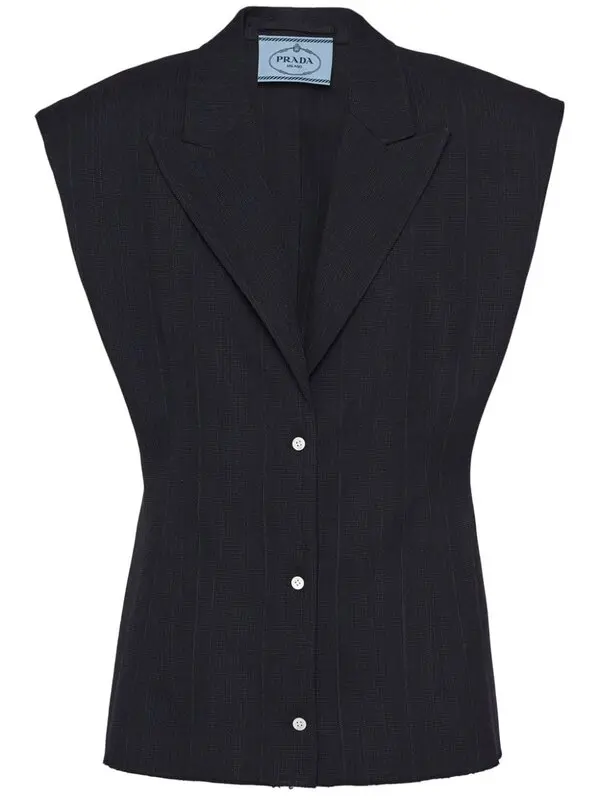 Prada Sleeveless Wool Blazer - Navy