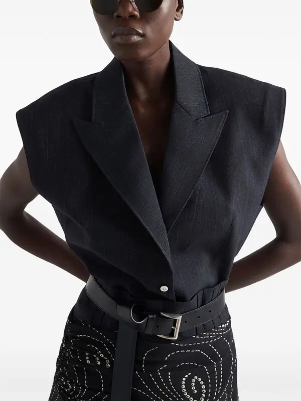 Prada Sleeveless Wool Blazer - Navy