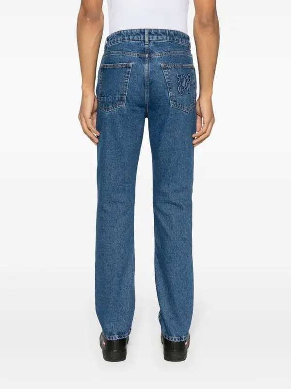 Palm Angels Monogram-embossed Straight-leg Jeans