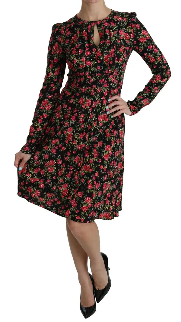 Dolce & Gabbana Floral Print Long Sleeve Knee Length Dress