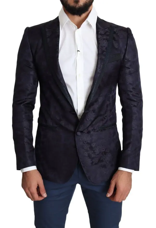 Dolce & Gabbana Floral Jacquard Silk Coat Martini Blazer - Blue