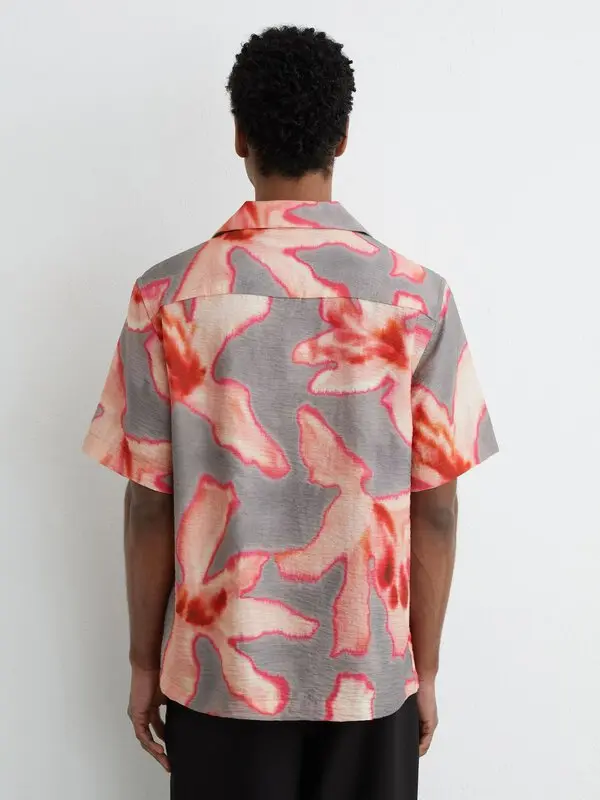 REISS Springs Graphic Floral-print Short-sleeve Shirt - Pink