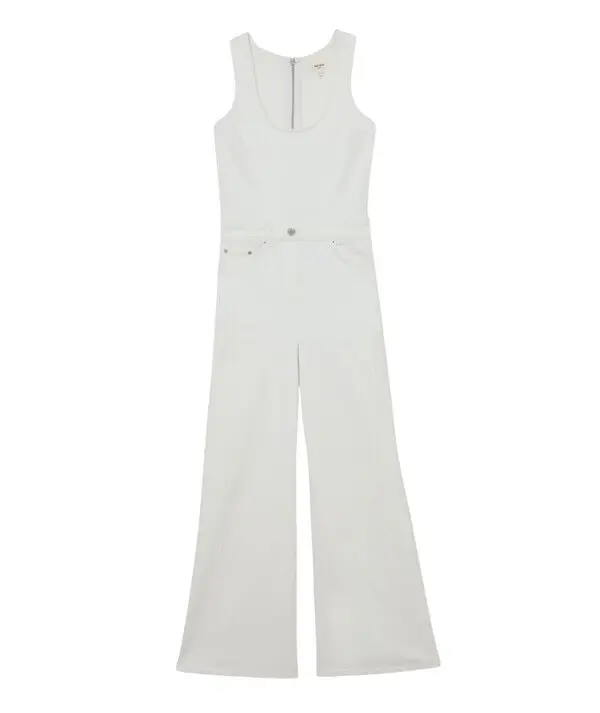 REISS Wide-leg Racer-back Denim Jumpsuit - Cream