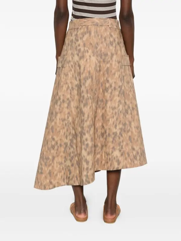 GANNI Printed Cotton Skirt - Beige