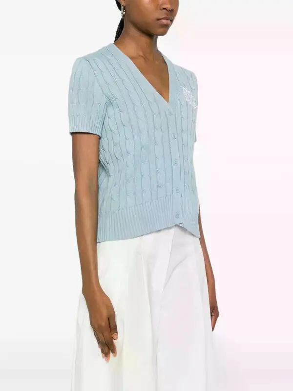 Ralph Lauren Cable-knit Logo-embroidered Cardigan - Blue