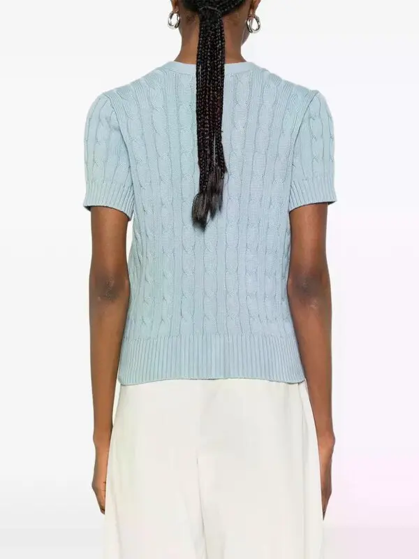 Ralph Lauren Cable-knit Logo-embroidered Cardigan - Blue