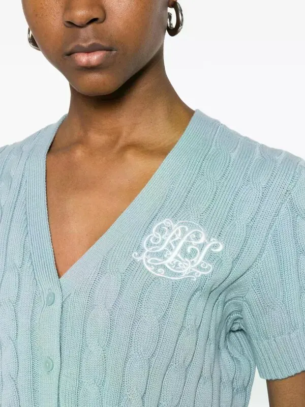 Ralph Lauren Cable-knit Logo-embroidered Cardigan - Blue