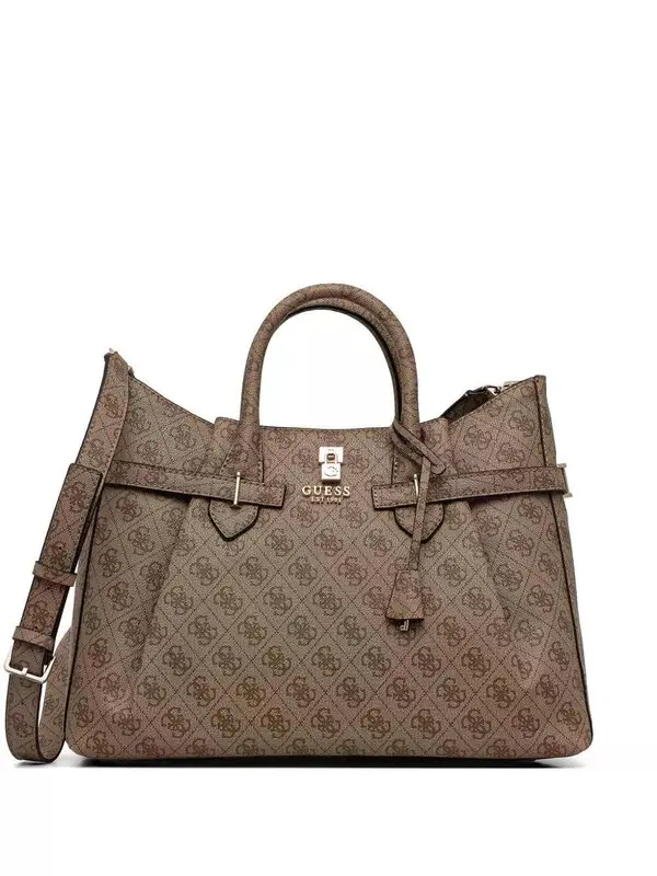 Guess Yesba Monogram-print Padlock-detail Tote Bag - Brown