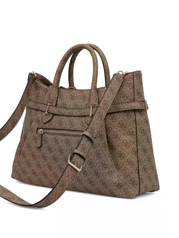 Guess Monogram-print Padlock-detail Tote Bag - Brown