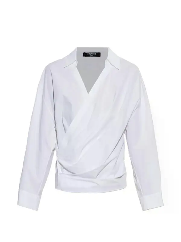 Balmain Wrap-design Cotton Blouse