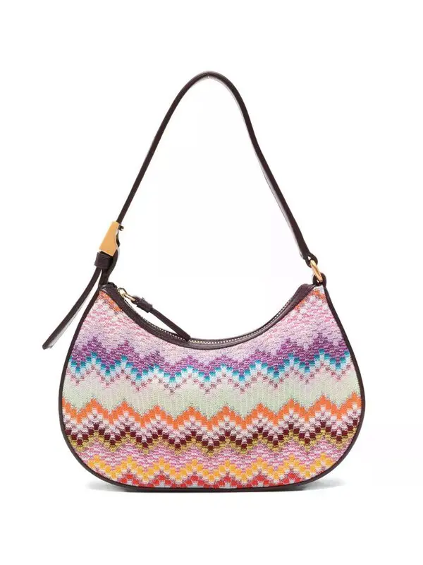 Missoni Mini Zigzag-knit Leather-trim Shoulder Bag - Purple