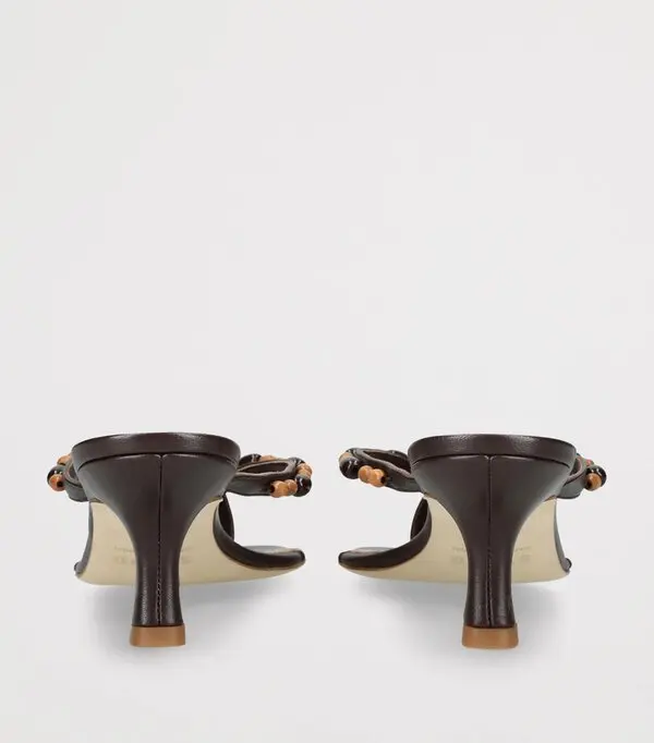 Staud Leather Beaded Freja Heeled Sandals - Brown