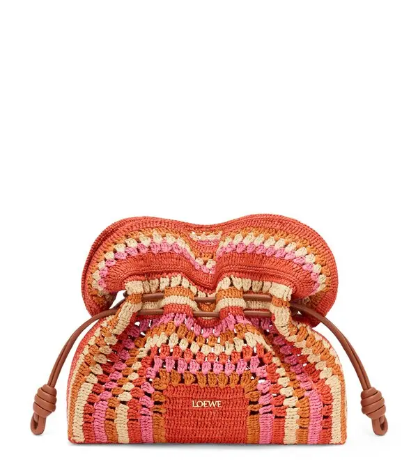 Loewe X Paula's Ibiza Medium Raffia Flamenco Clutch Bag - Orange