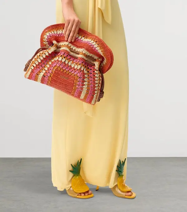 Loewe X Paula's Ibiza Medium Raffia Flamenco Clutch Bag - Orange