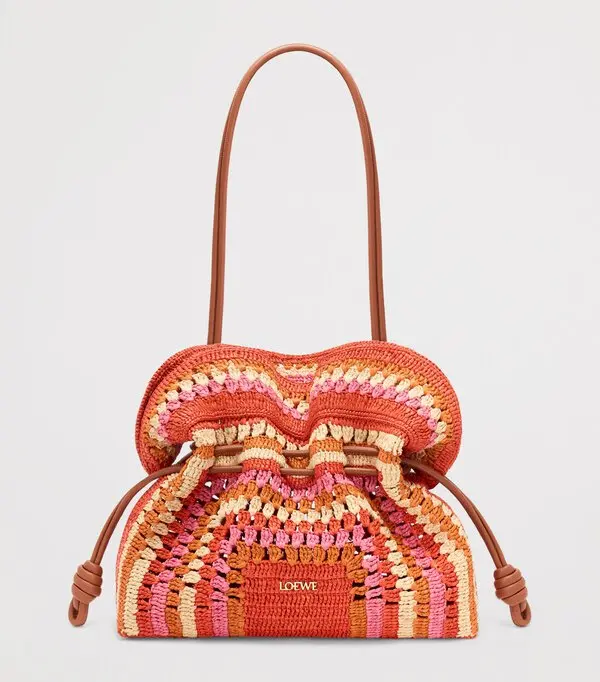 Loewe X Paula's Ibiza Medium Raffia Flamenco Clutch Bag - Orange