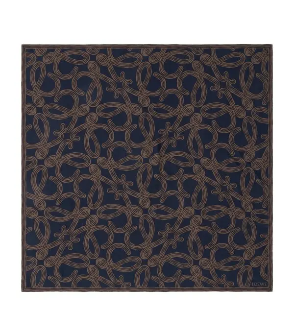 Loewe X Paula's Ibiza Silk Anagram Print Scarf - Navy