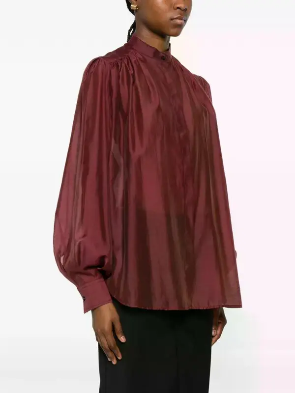 MARSEM Pleated Band-collar Blouse - Red