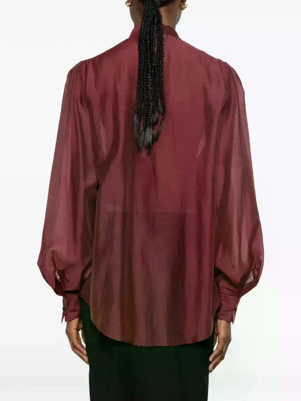 MARSEM Pleated Band-collar Blouse - Red