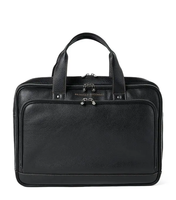 Brunello Cucinelli Grained Calfskin Briefcase - Black