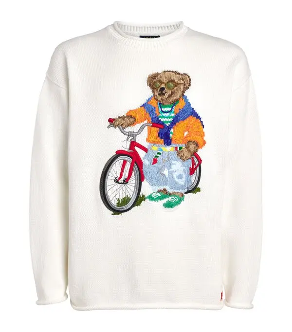 Polo Ralph Lauren Cotton Embroidered Polo Bear Sweater - White