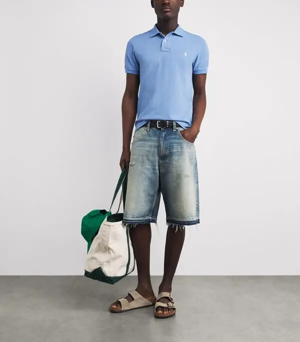 Polo Ralph Lauren Cotton Mesh Custom Slim Fit Polo Shirt With Embroidered Pony - Blue