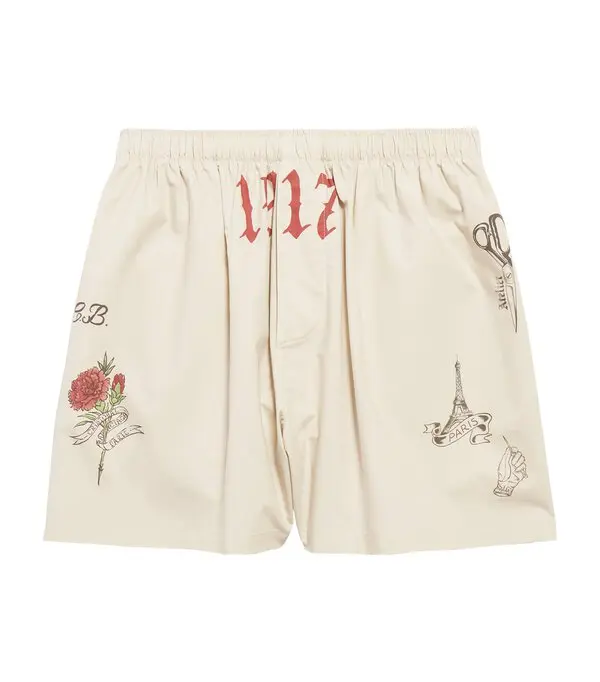Balenciaga Printed Cotton Shorts - White
