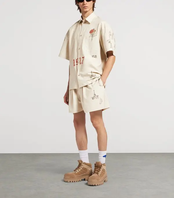 パンツ Balenciaga Cotton Oversized Shorts Balenciaga Printed Cotton Shorts - White | Editorialist