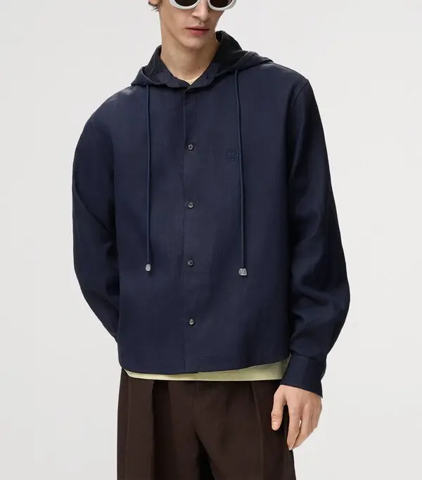 Loewe X Paula's Ibiza Linen-blend Hooded Shirt With Anagram